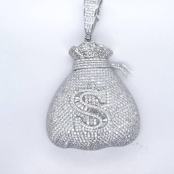 Money Bag VVS Moissanite Pendant .925 Sterling Silver - Iced Out Customs